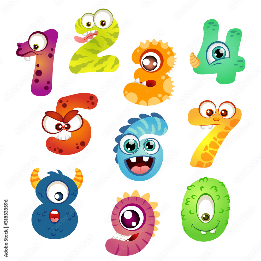 Set of cartoon monster numbers Stock Vector | Adobe Stock