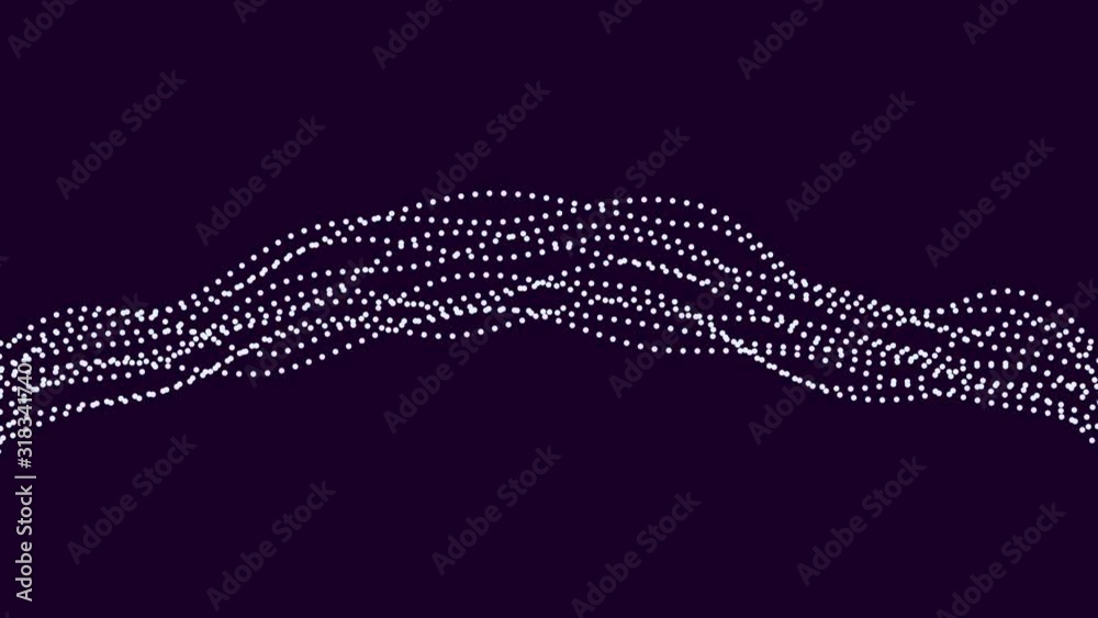 2D animation, winding white dot lines on dark background transforming ...