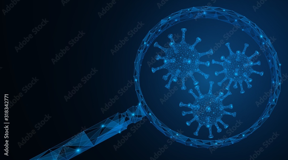 Scientific research analysis for viruses. Infected cells under a ...