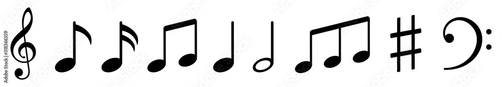 Music notes icons set, group musical notes signs – stock vector Stock ...