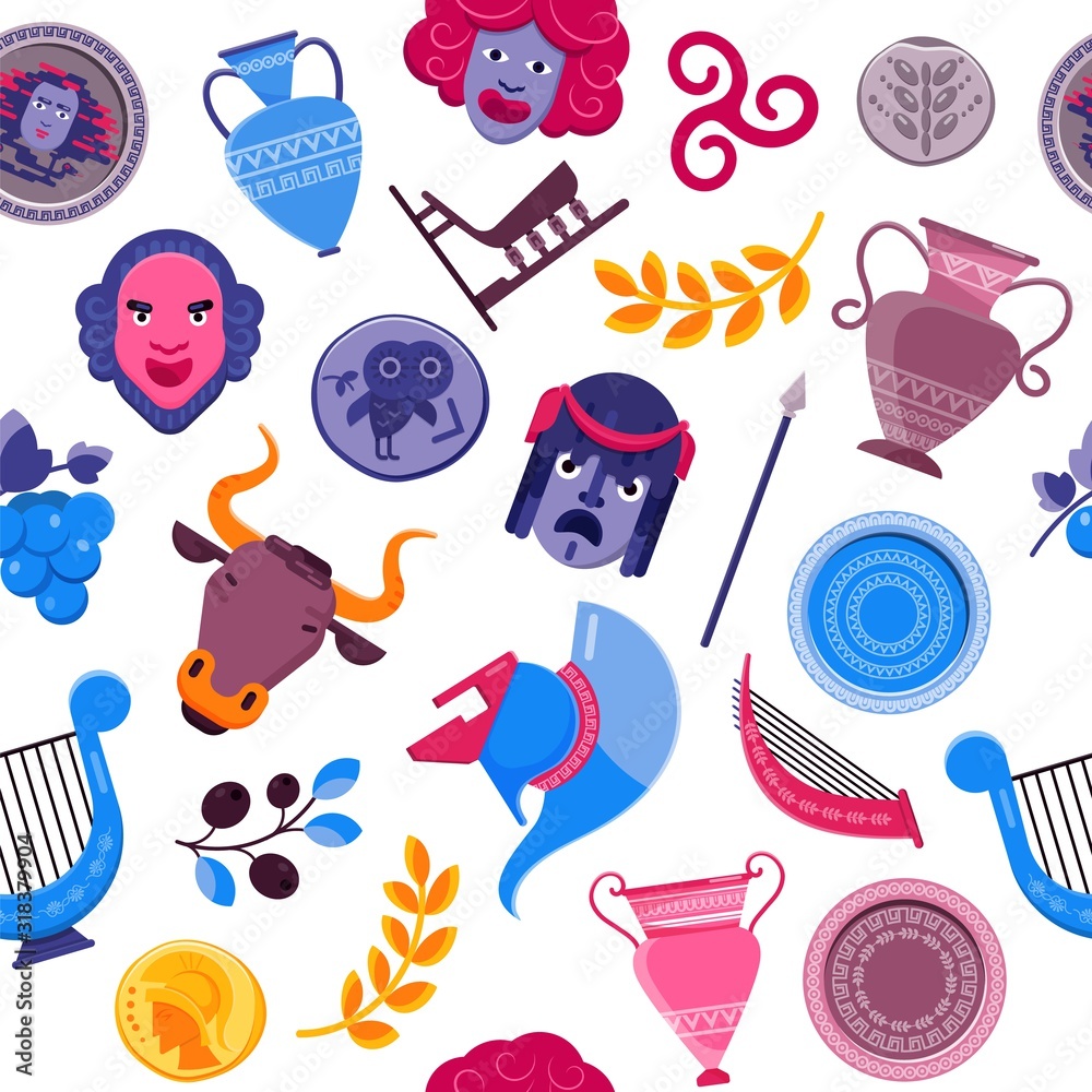 Ancient greek roman collection set seamless pattern vector illustration ...