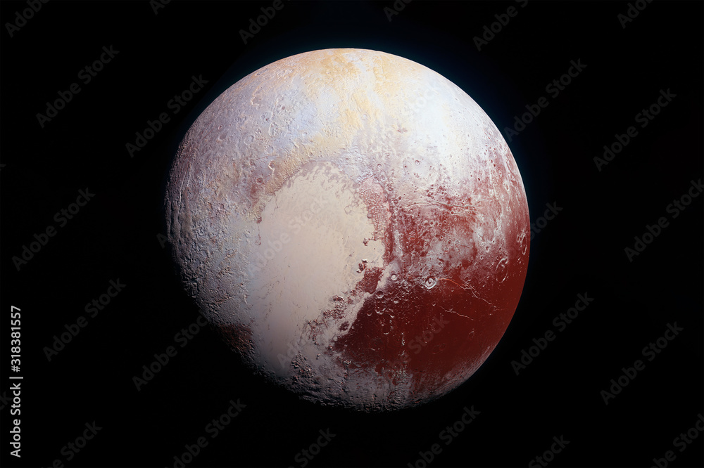 Pluto, planet, with lens flare. On a dark background. Elements of this ...
