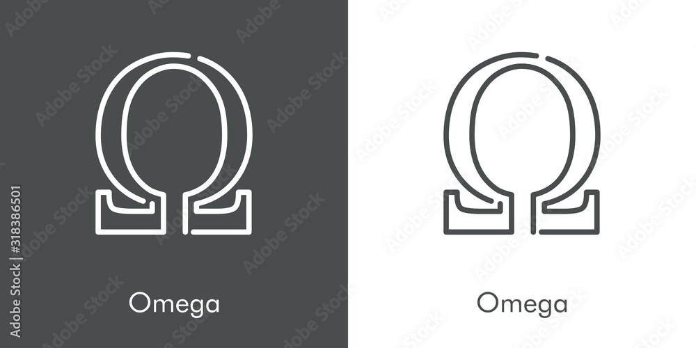 Icono plano lineal símbolo Omega en fondo gris y fondo blanco Stock ...
