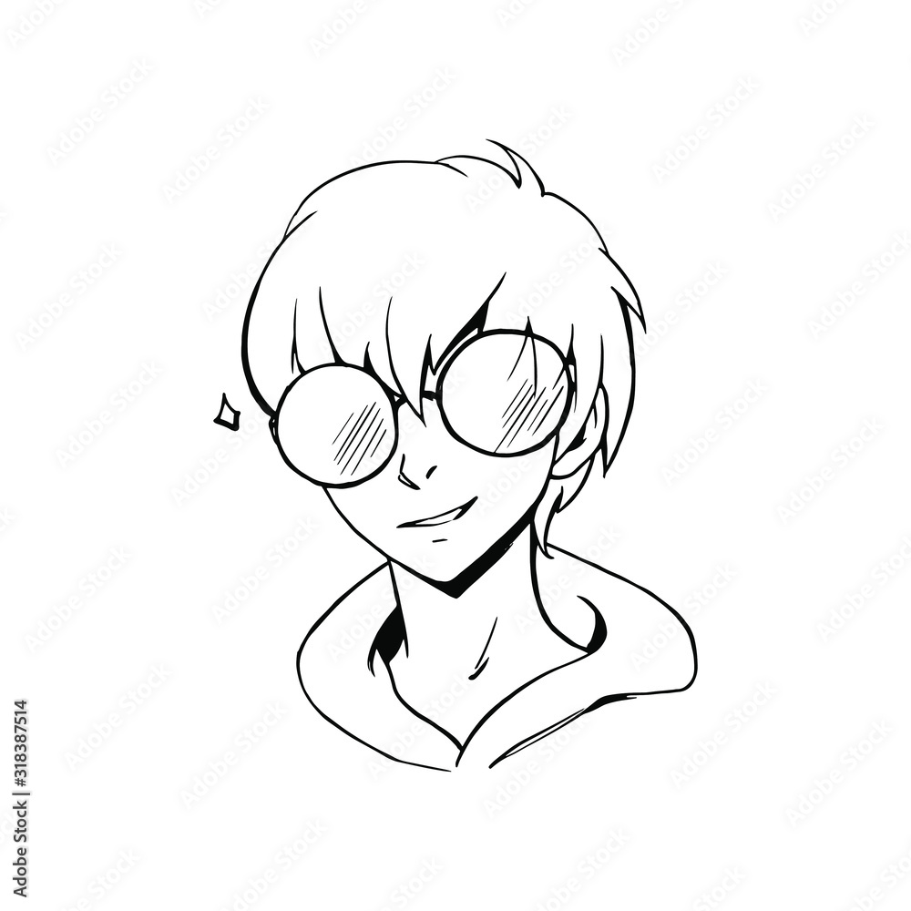 Nerd teen boy with glasses comics drawing portrait ink Stock Vector ...