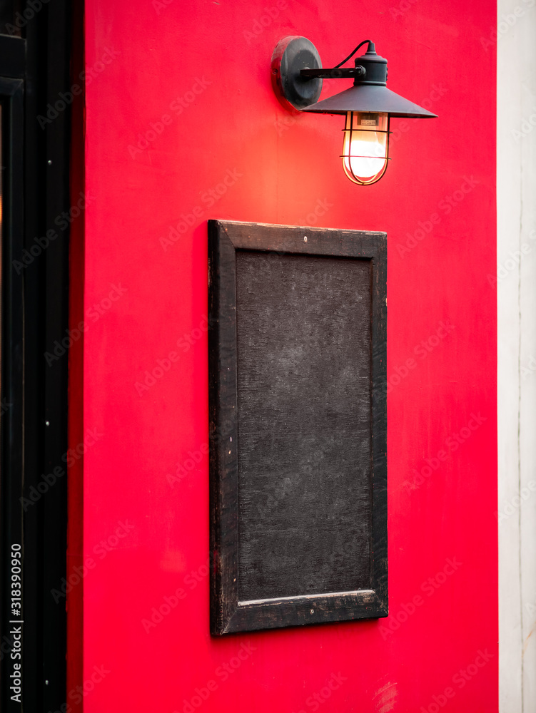 Rectangular real wooden painted sign with lighting from above ...