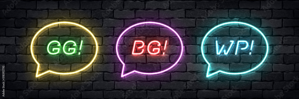 Vector set of realistic isolated neon sign of GG, BG, WP logo for ...