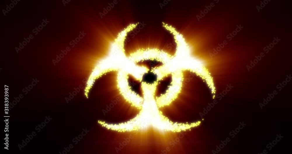 Animated biohazard logo cell collect from particles, computer generated ...