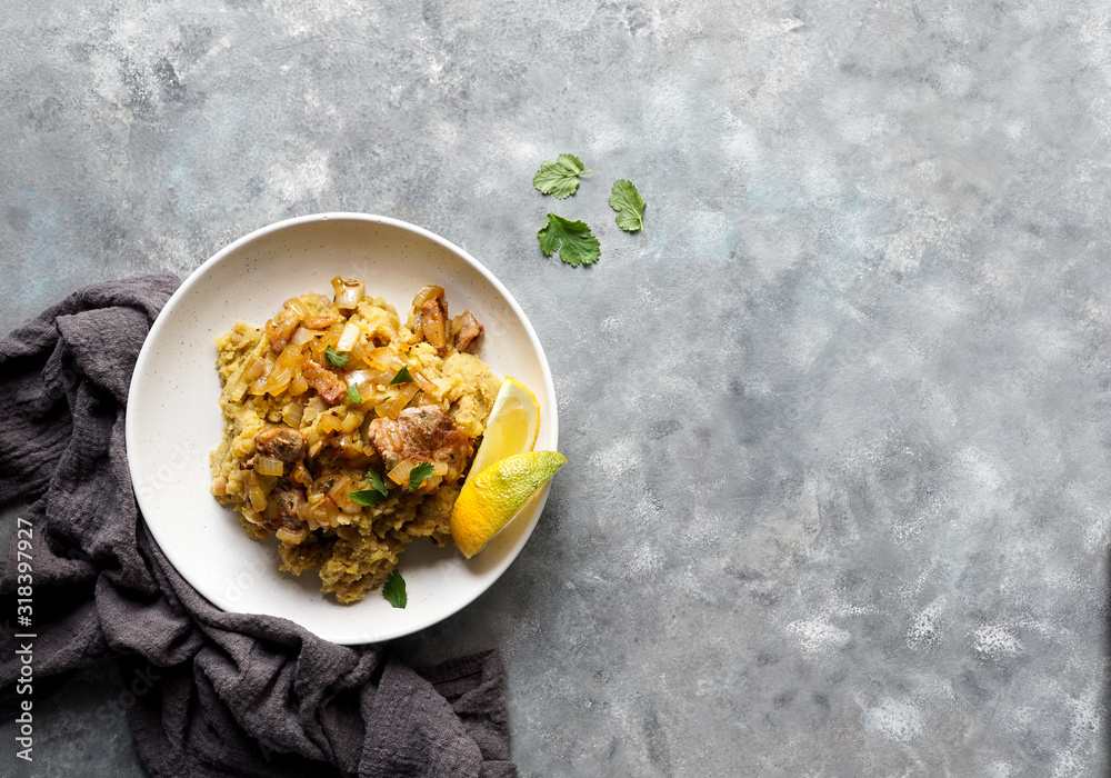 Fufu de platano verde maduro, tacaho, Mofongo, mashed boiled plantains ...