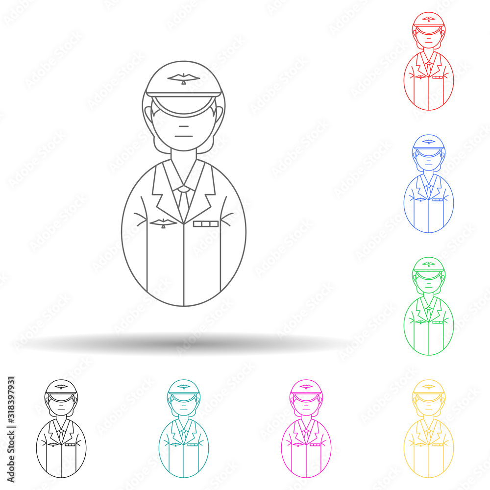 avatar pilot multi color style icon. Simple thin line, outline vector ...
