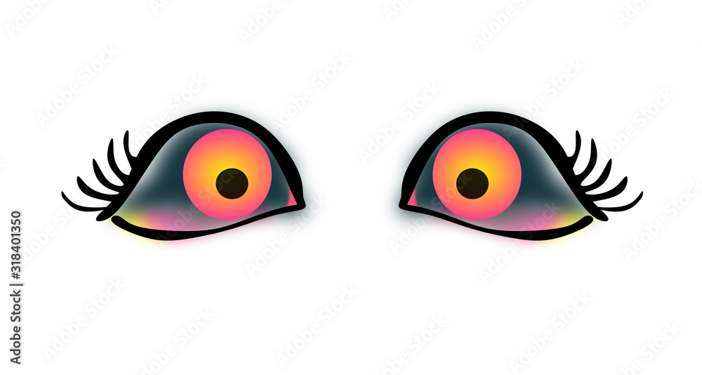Angry evil monster cartoons pink and yellow gradient eyes design ...