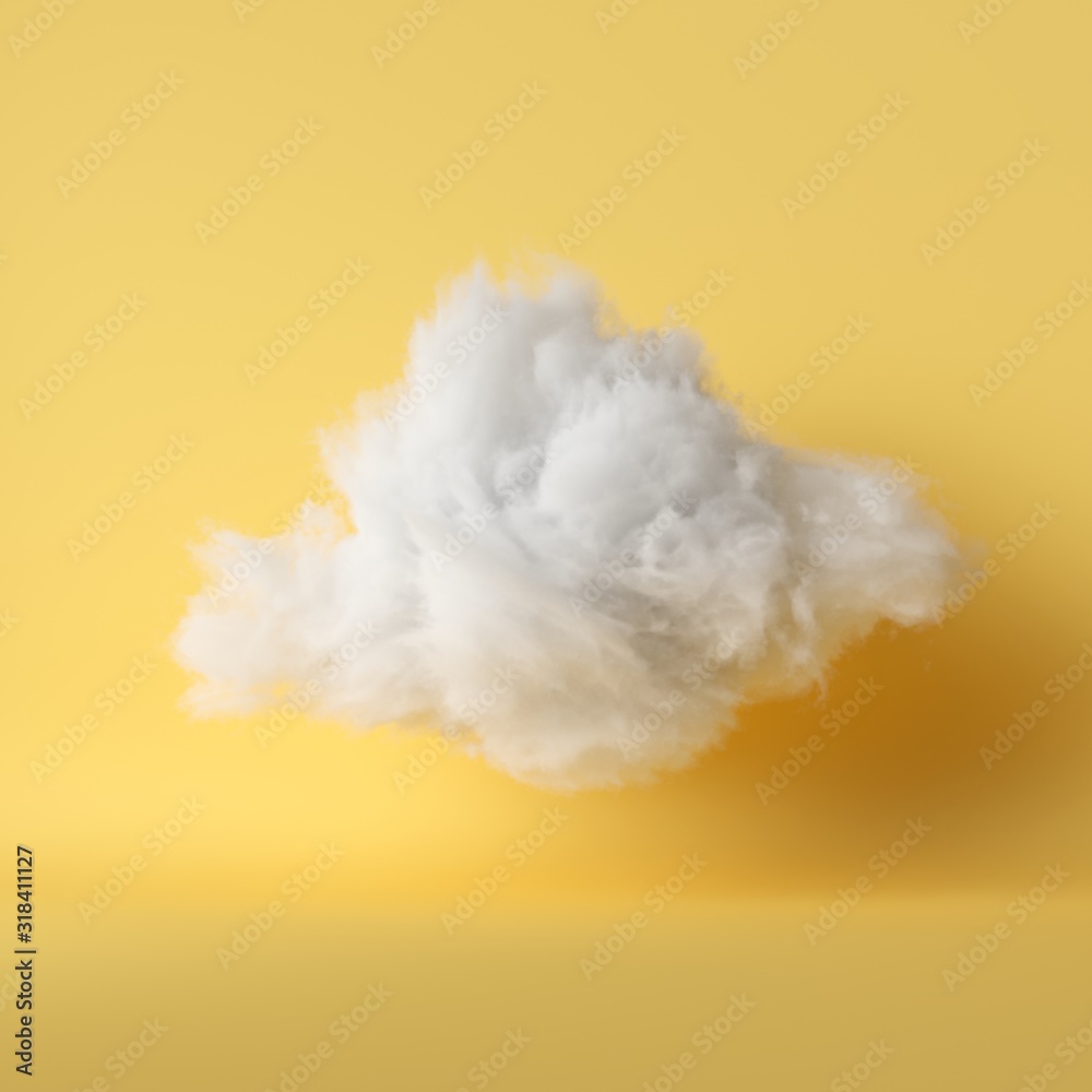 3d render, white fluffy cloud levitating inside the room. Object ...