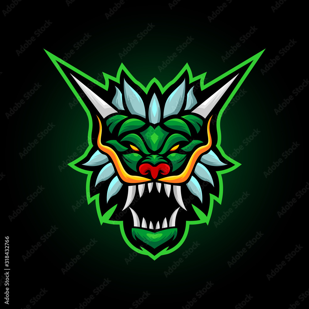 green dragon screaming head mascot logo design Stock Vector | Adobe Stock