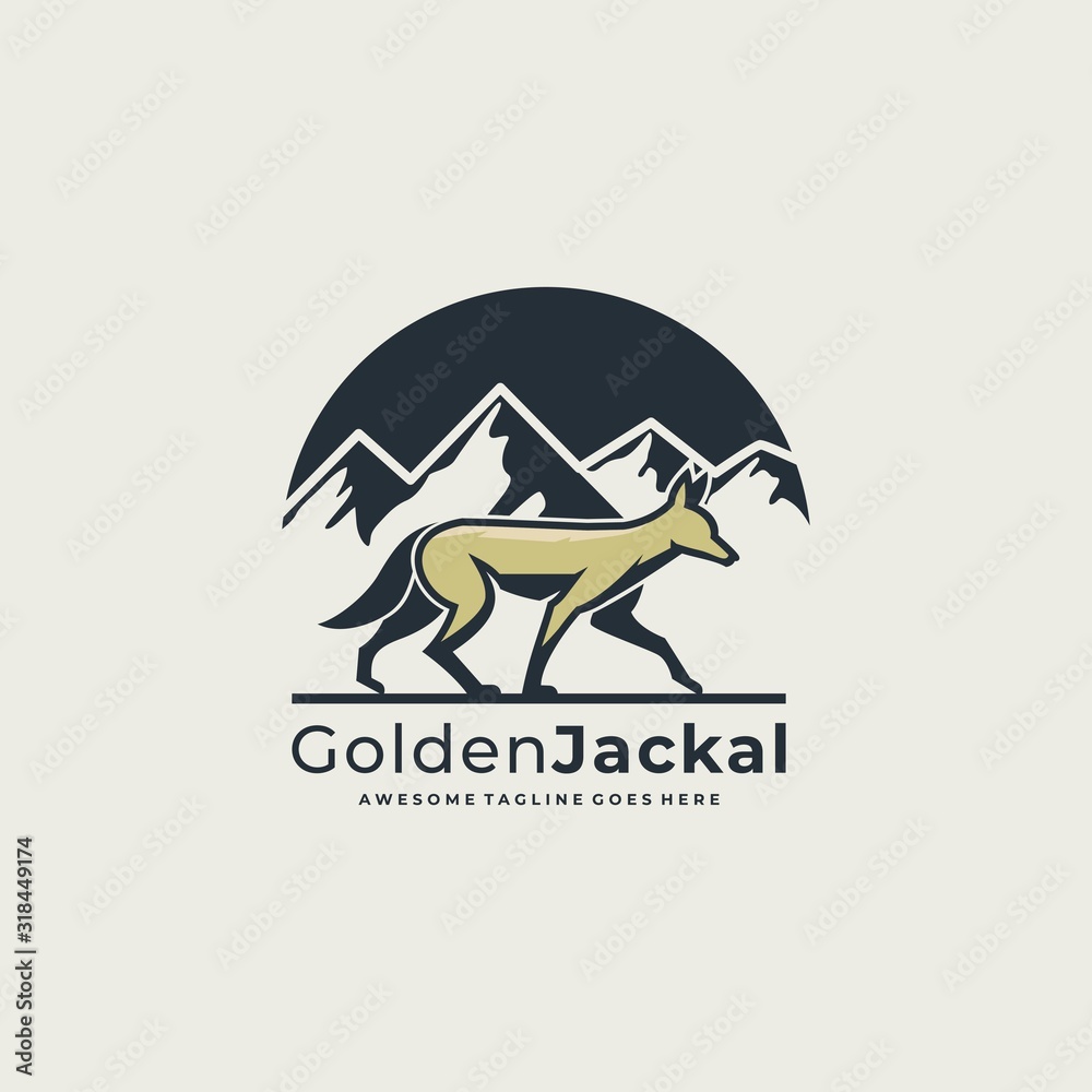 Vector Logo Illustration Golden jackal With Mountain Emblem Stock ...