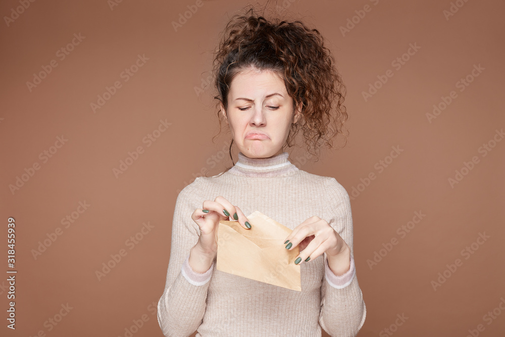 Negative human feelings, emotions concept. Mistrustful female opening ...