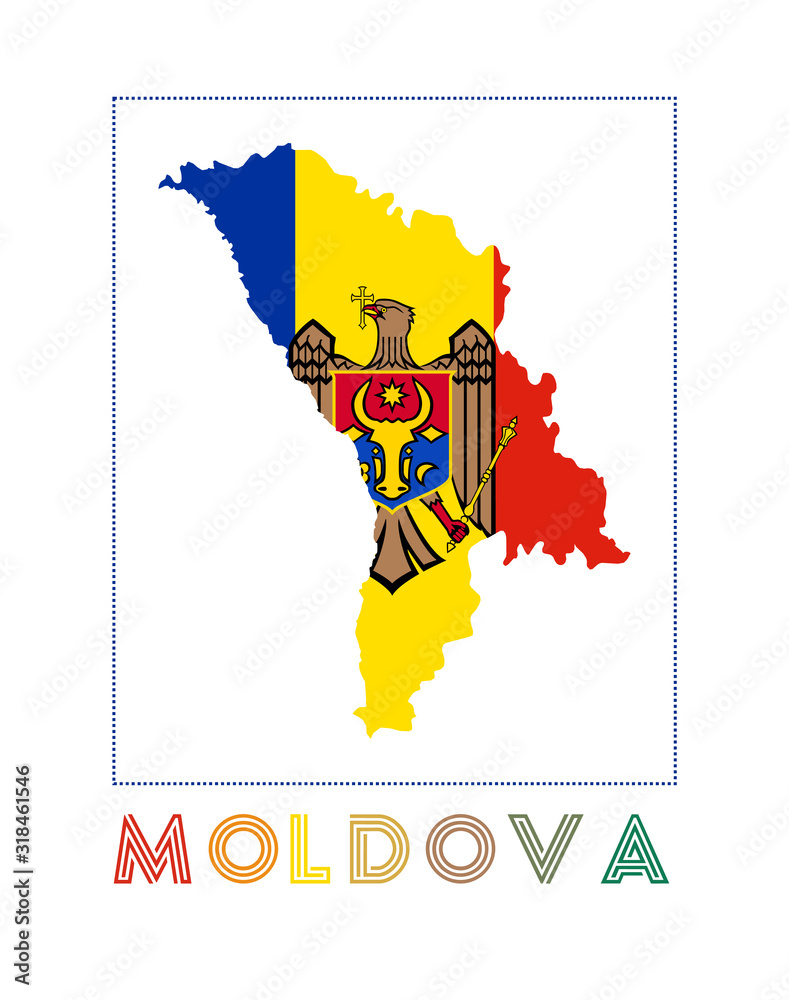 Moldova Logo. Map of Moldova with country name and flag. Classy vector ...