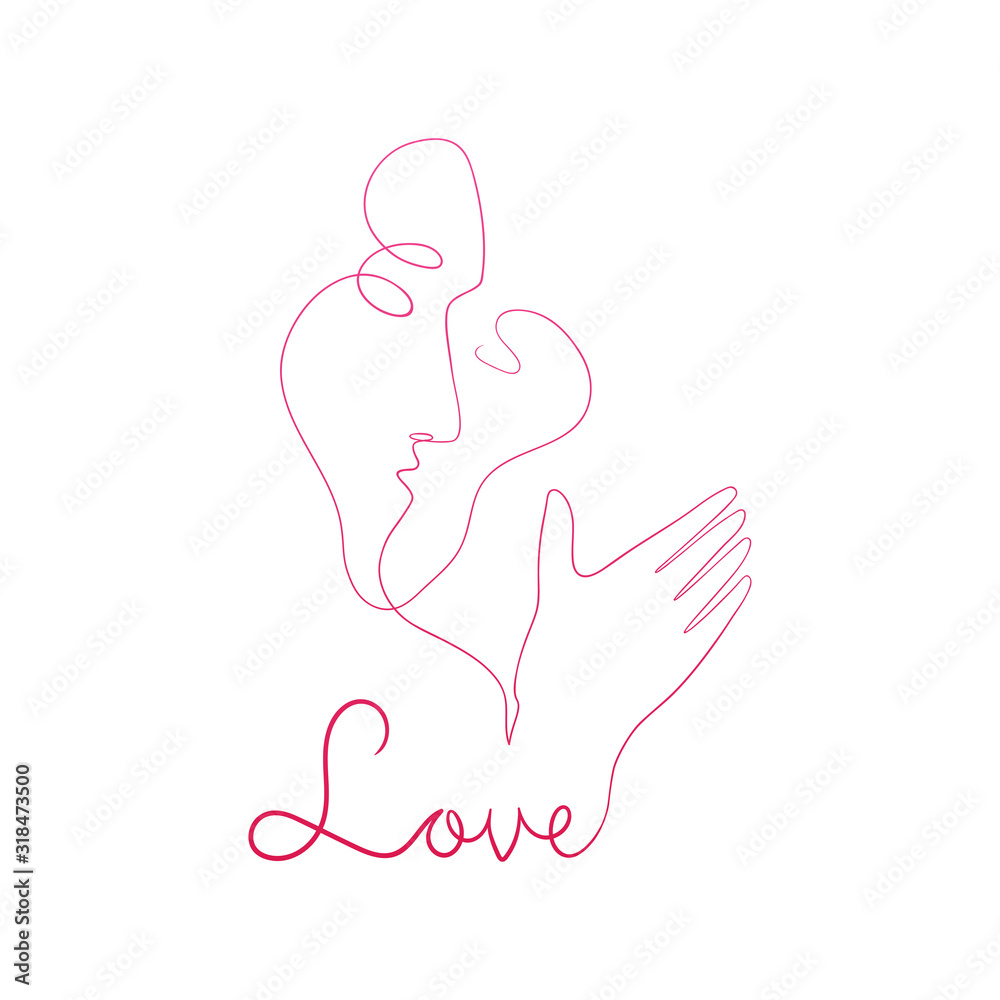 Couple Line Vector Illustration Love Print Minimalist People Icon