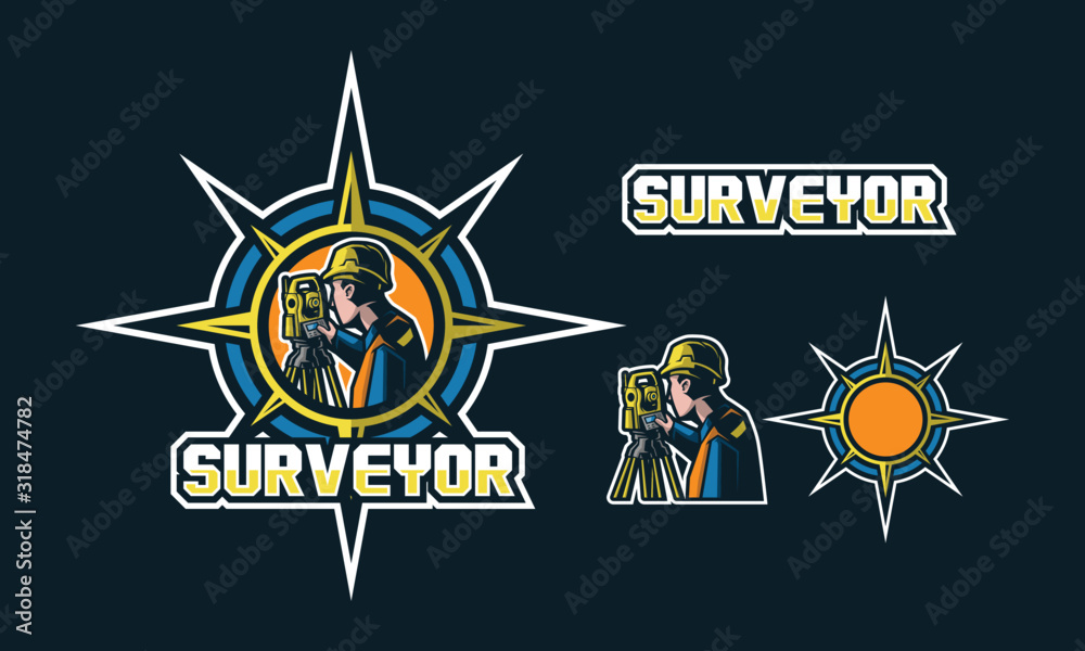 Surveyor mascot logo design isolated on dark background Stock Vector ...