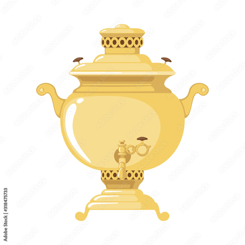 Vector Traditional Russian gold samovar icon in flat style isolated on ...