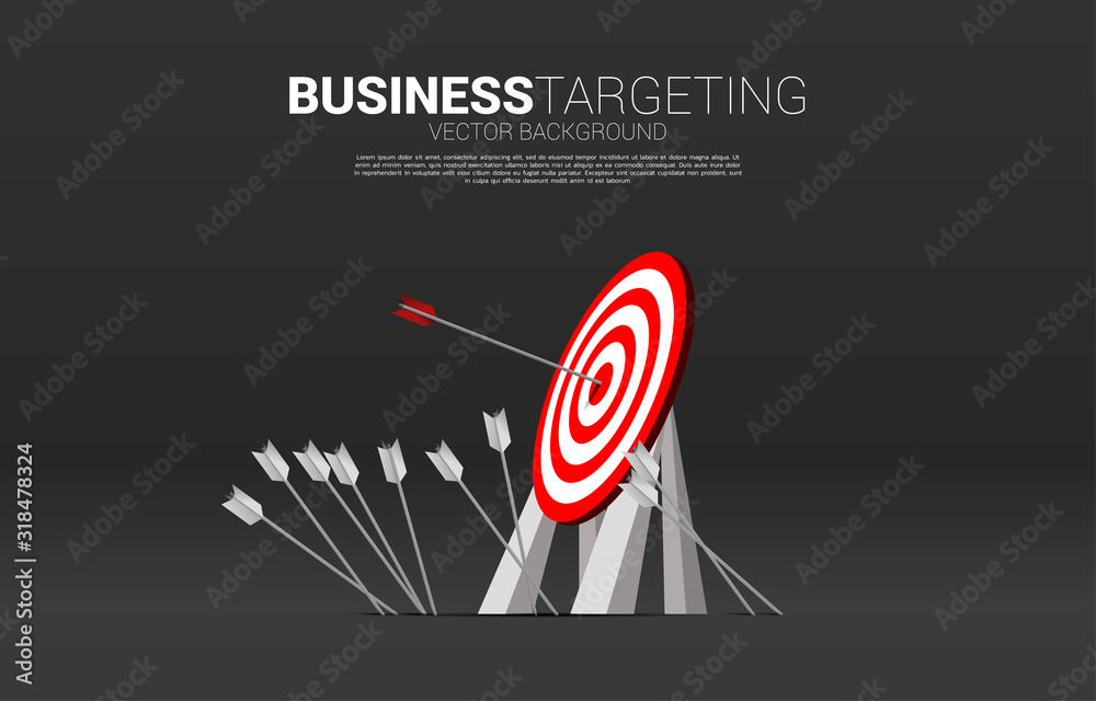 multiple arrow archery on the floor and hit on the center of target on ...