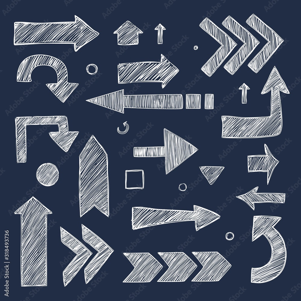 Sketch arrows. Hand drawn chalk images direction symbols vector ...