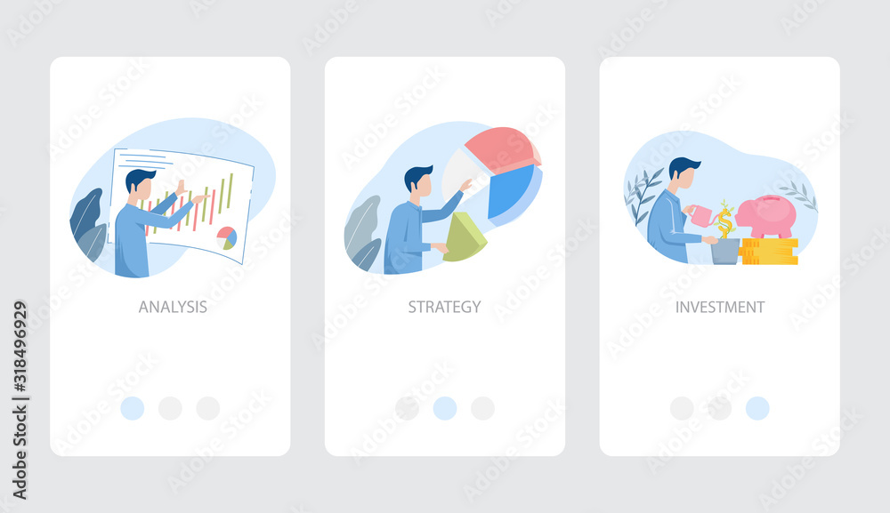 Business analysis, strategy and investment illustration for onboarding ...