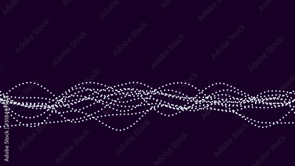 2D animation, winding white dot lines on dark background moving ...