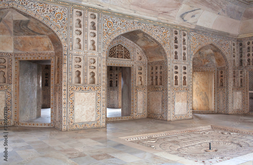 Interior of white marble Khas Mahal palace in Red Fort in Agra, Uttar ...