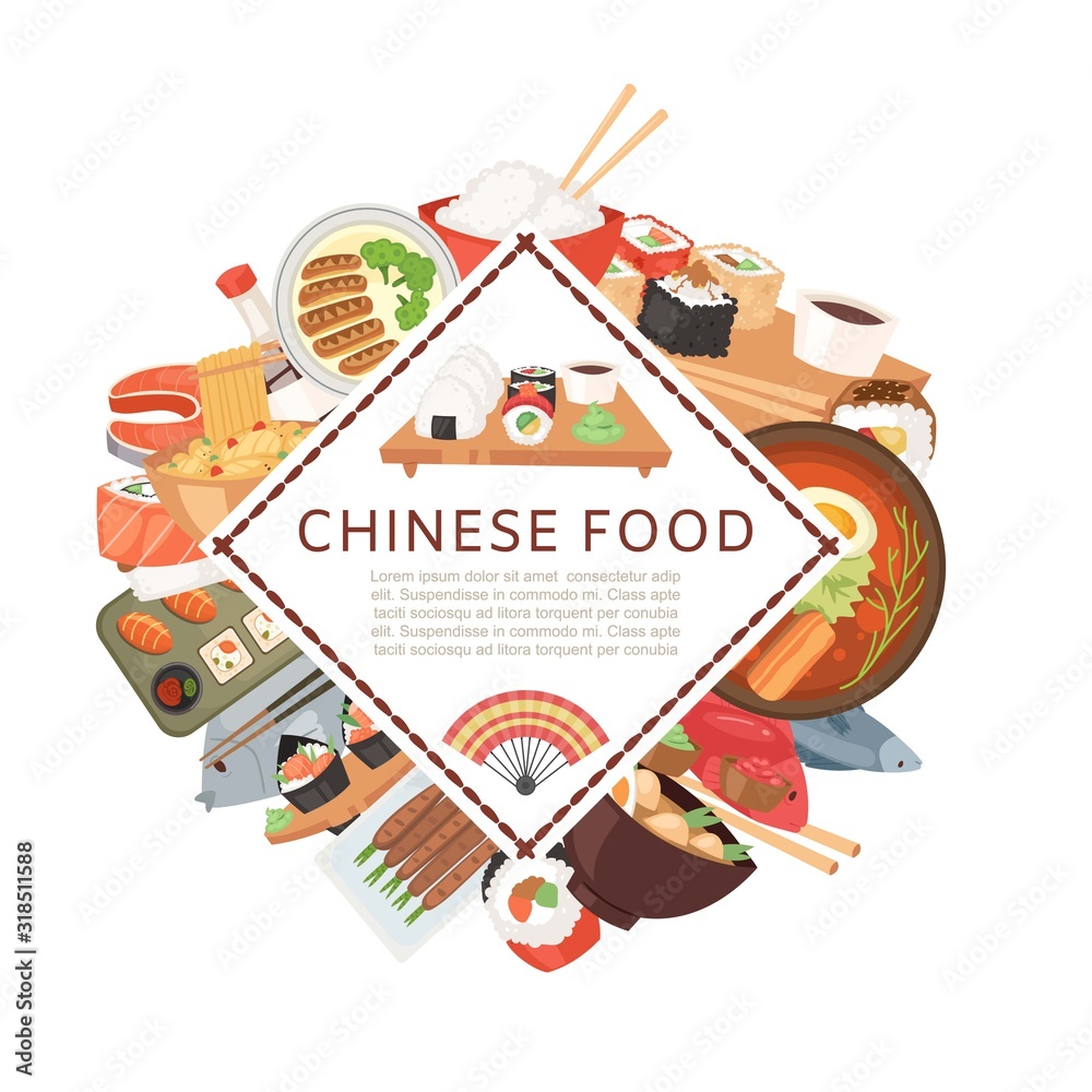Chinese asian food ethnic menu banner vector illustration. Asian dinner ...