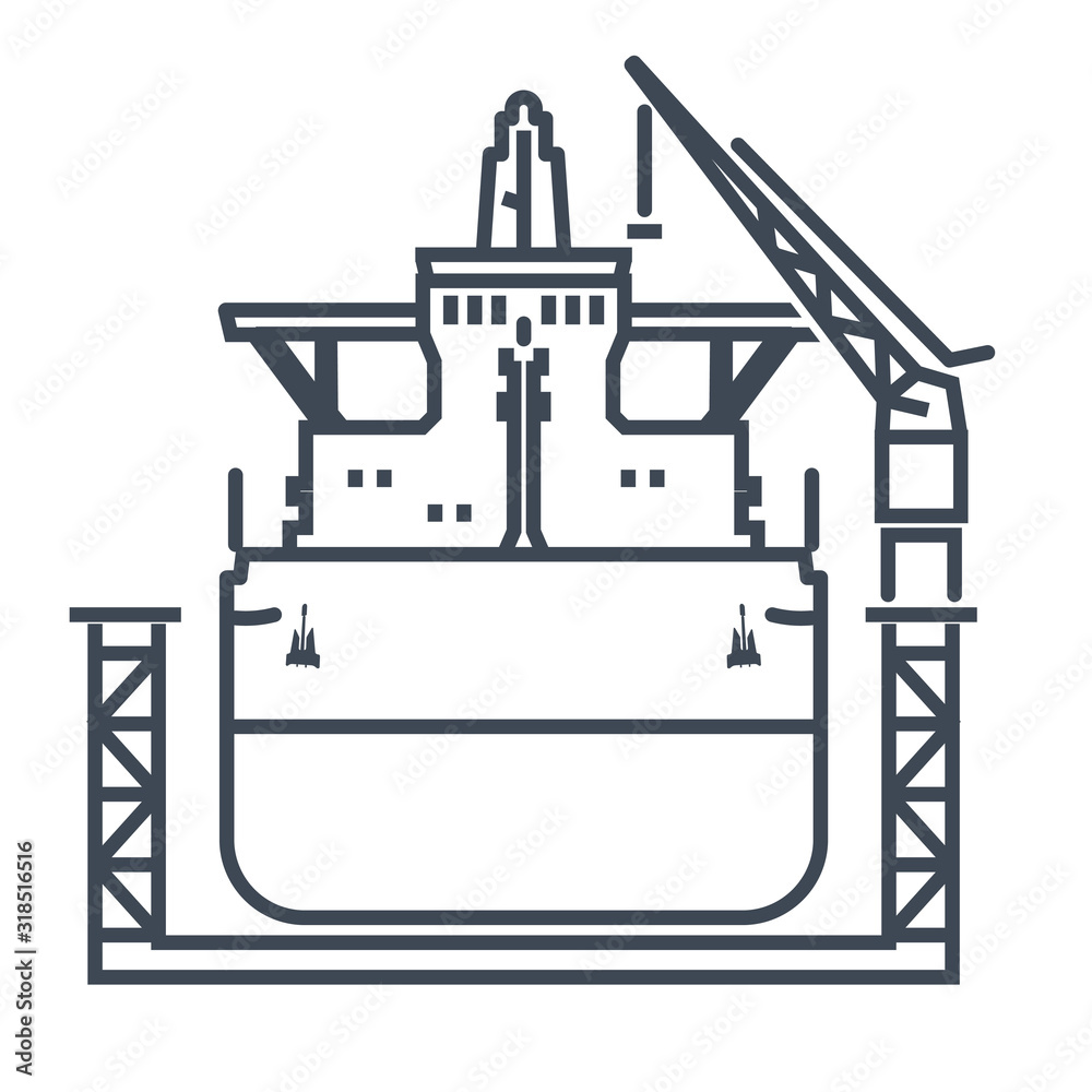 Thin line icon ship in floating dry dock Stock Vector | Adobe Stock