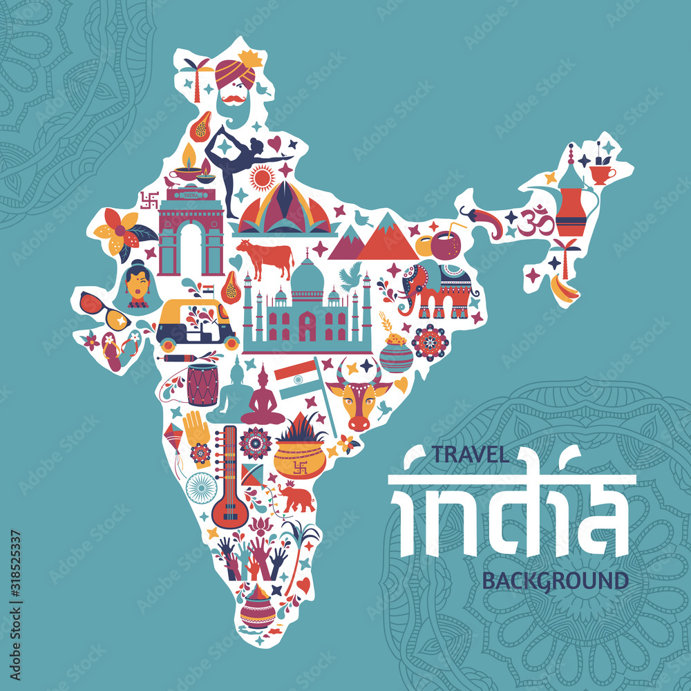 Traditional symbols in the form of a map of India Stock Vector | Adobe ...