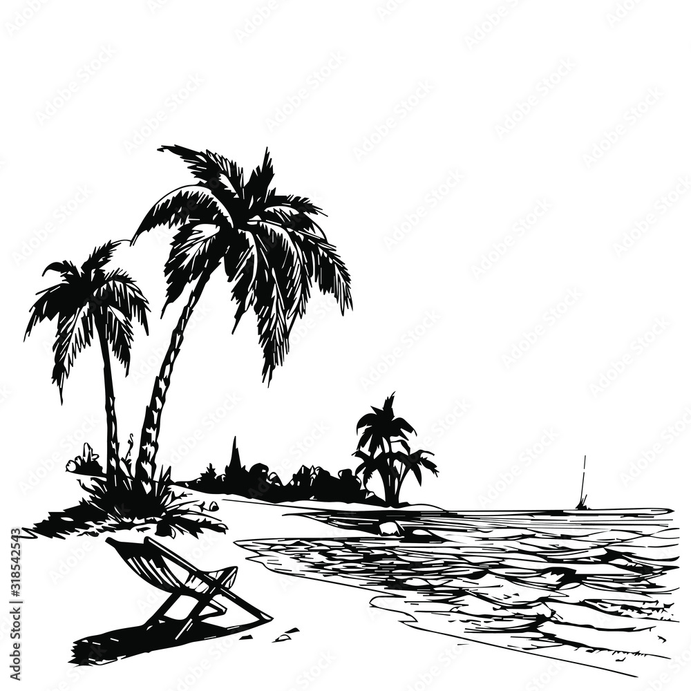 Beach. Scenery. Vector on a transparent background. Stock Vector ...