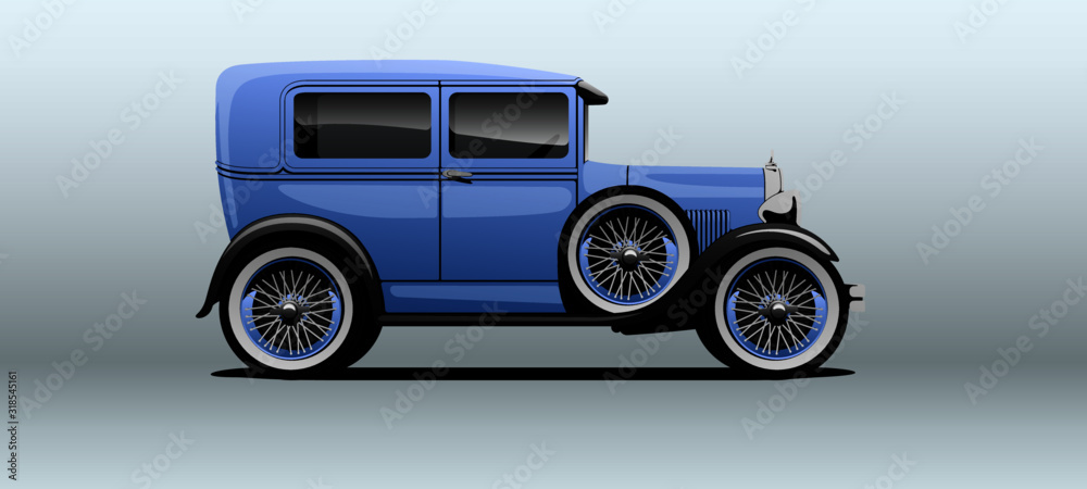 Old vintage two door car in vector. Side view with perspective. Stock ...