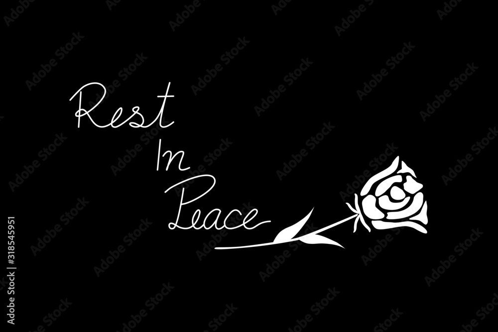 Vector - White wording Rest In Peace (rip) and symbol rose on black ...