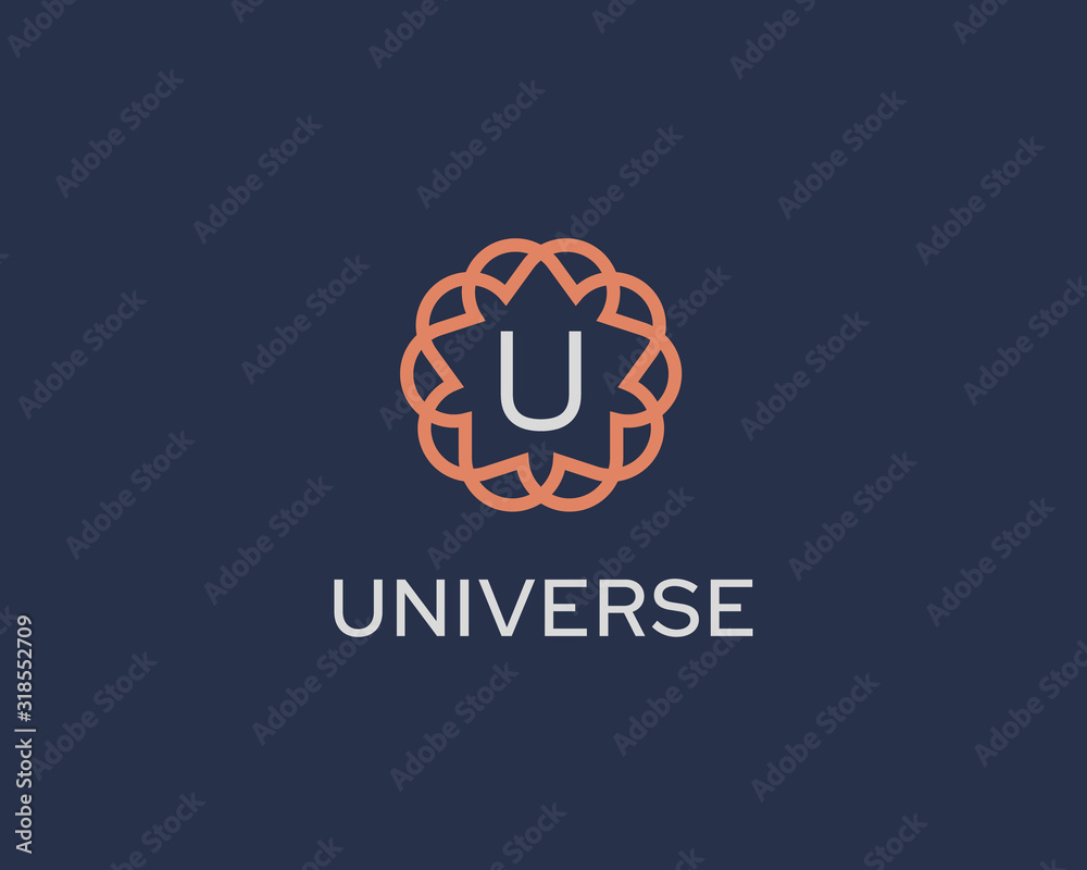 Premium letter U vector logotype. Elegant floral frame with letter icon ...