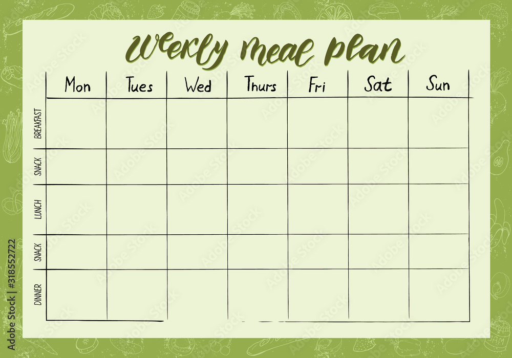 Cute A4 template for weekly and daily food planner with lettering and ...