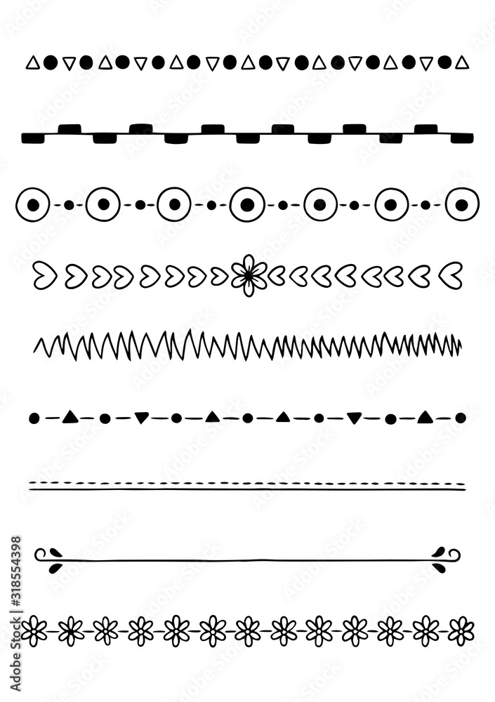 Hand Drawn Doodle line Dividers Borders set design elements Stock ...