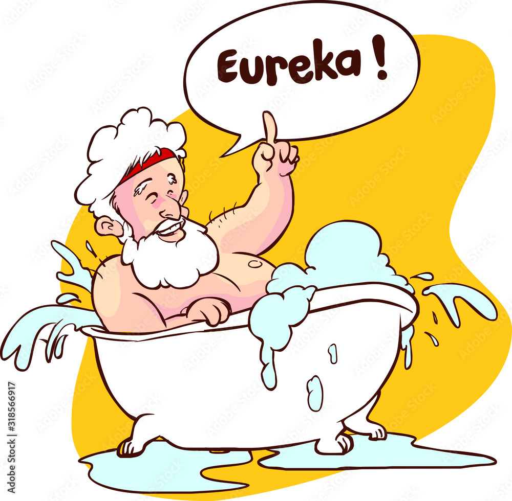 Vector illustration of a Archimedes in bath. Thumbs up eureka. ancient ...