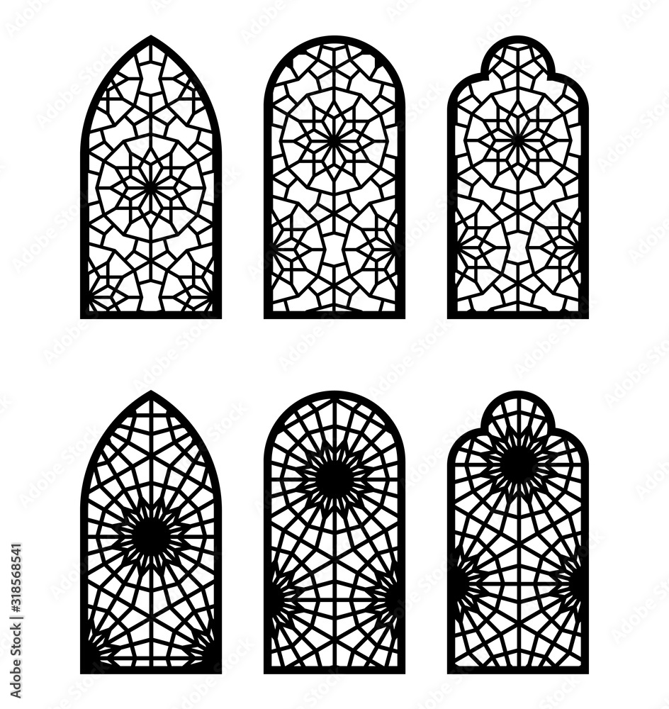 Moroccan arch window or door set. Cnc pattern, laser cutting, vector ...