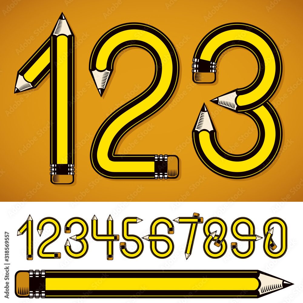 Vector rounded numbers collection made using office supplies design ...