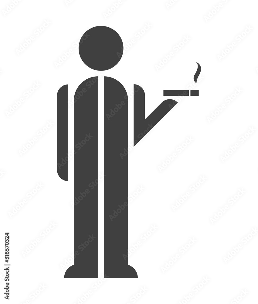 Very simple silhouette of a standing smoking man with cigarette ...