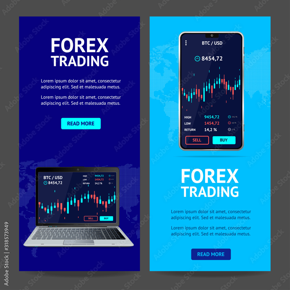 Forex Trading Banner Vertical Set with Realistic Detailed 3d Mobile ...