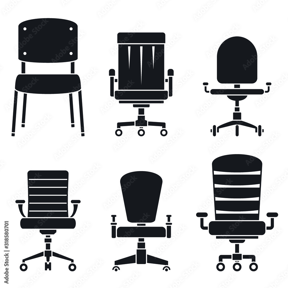 Office desk chair icons set. Simple set of office desk chair vector ...