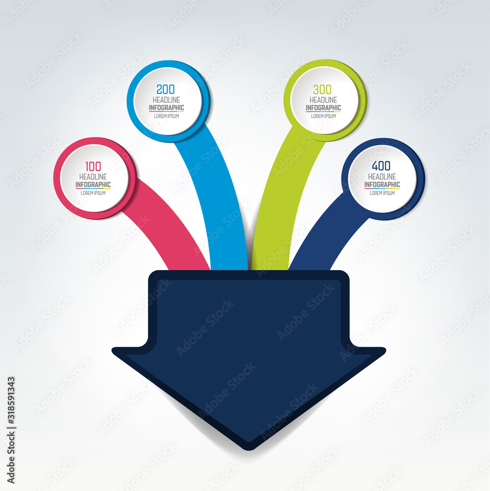 4 arrows merging into one point. Infographics chart, scheme. Stock ...