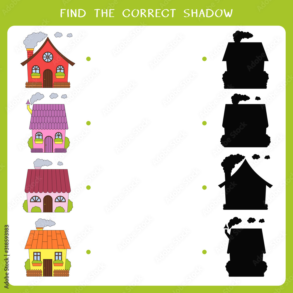 Find the correct shadow for houses. Worksheet of simple educational ...