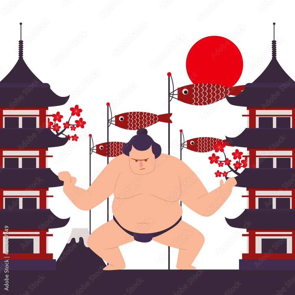 Sumo fighter in Japan, vector illustration. Traditional Japanese ...