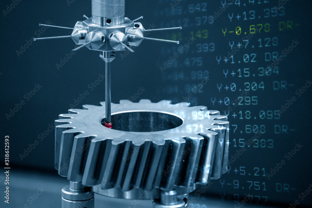 The abstract scene of CMM machine and G-code data, measuring dimension ...