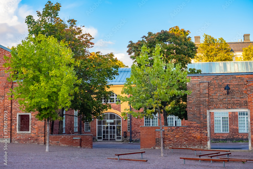 Helsinki. Finland. Red brick building on a summer day. Brick house and ...