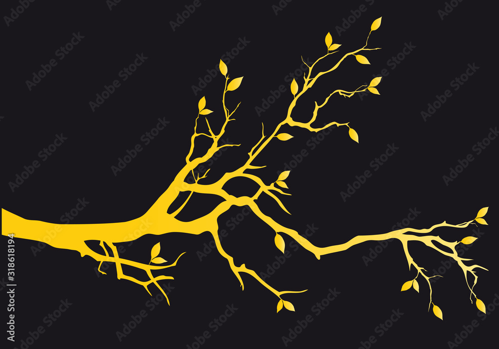 Gold tree branch with leaves, vector illustration Stock Vector | Adobe ...