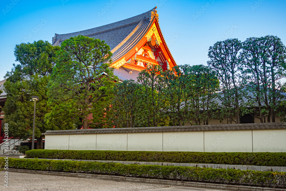 Japan. Tokyo Sensoji Temple in Tokyo. Shinto Temple in Japan. The roof ...