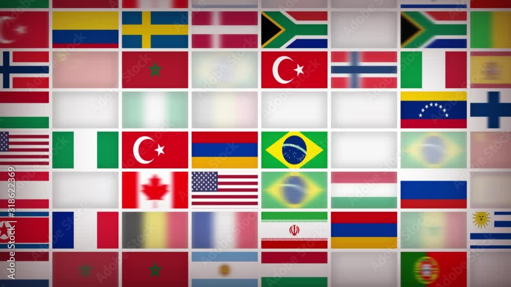 World Countries Flags Icons Background Loop/ 4k animation of an ...